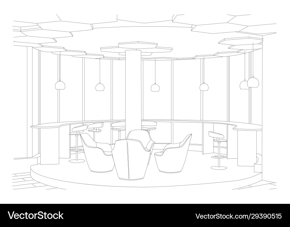 Outline sketch a modern cafe with sofa Royalty Free Vector