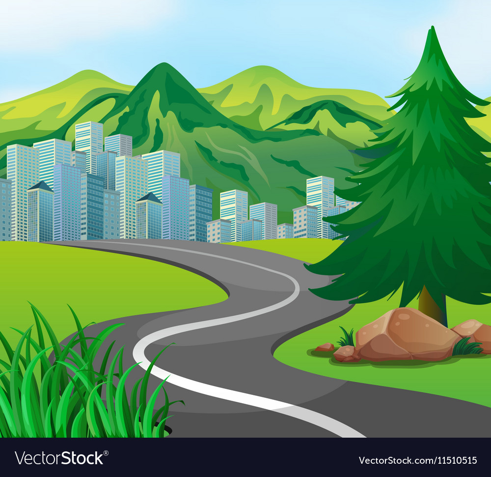 Scene with road to the city Royalty Free Vector Image