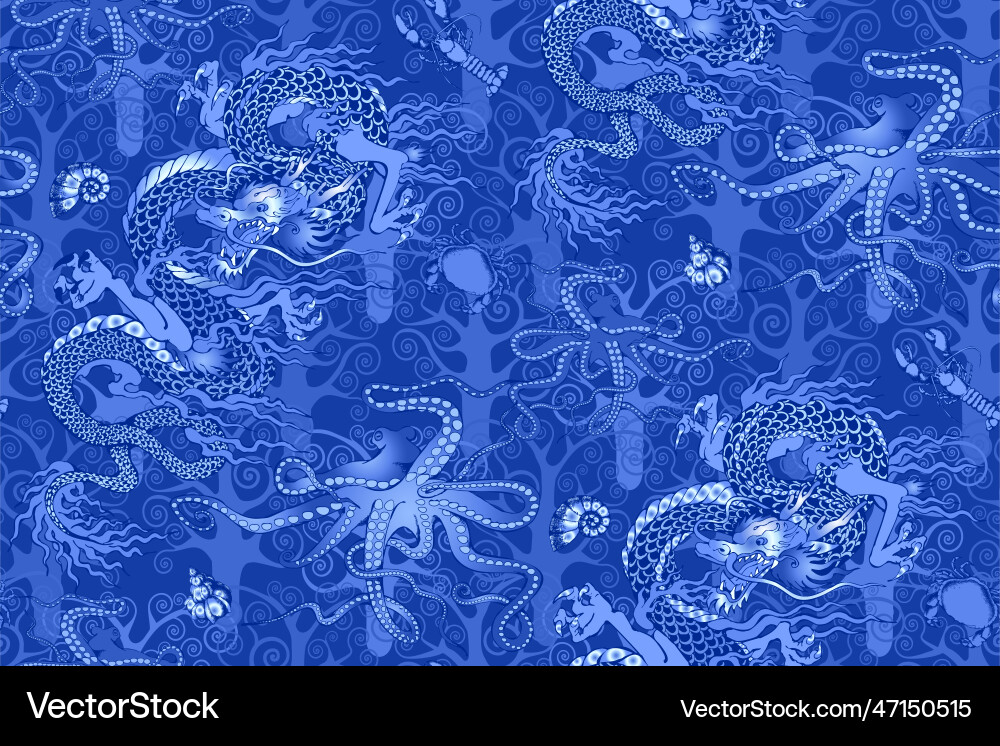 Seamless pattern of octopus blue color Royalty Free Vector