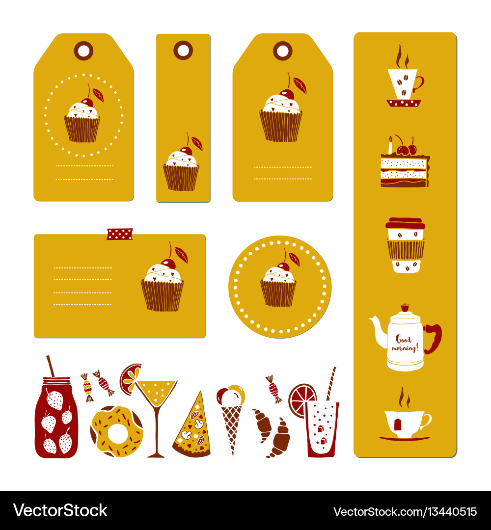Set of drinks and dessert tags Royalty Free Vector Image