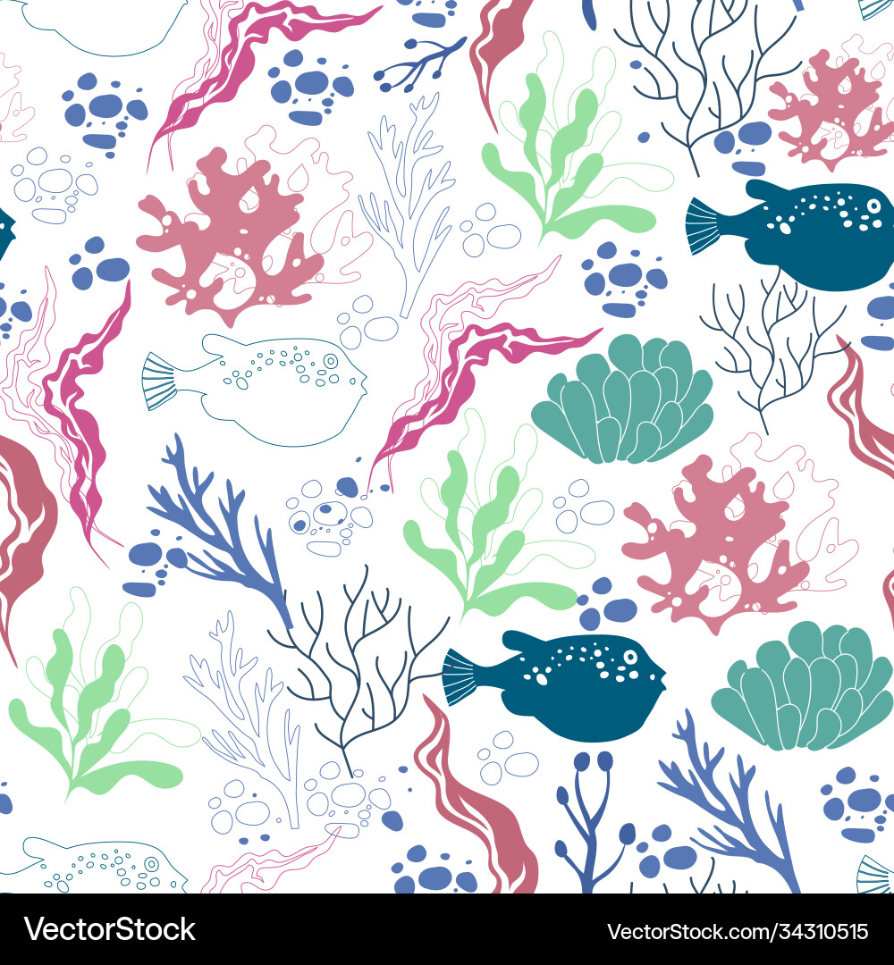 Underwater creature and marine life with fish Vector Image