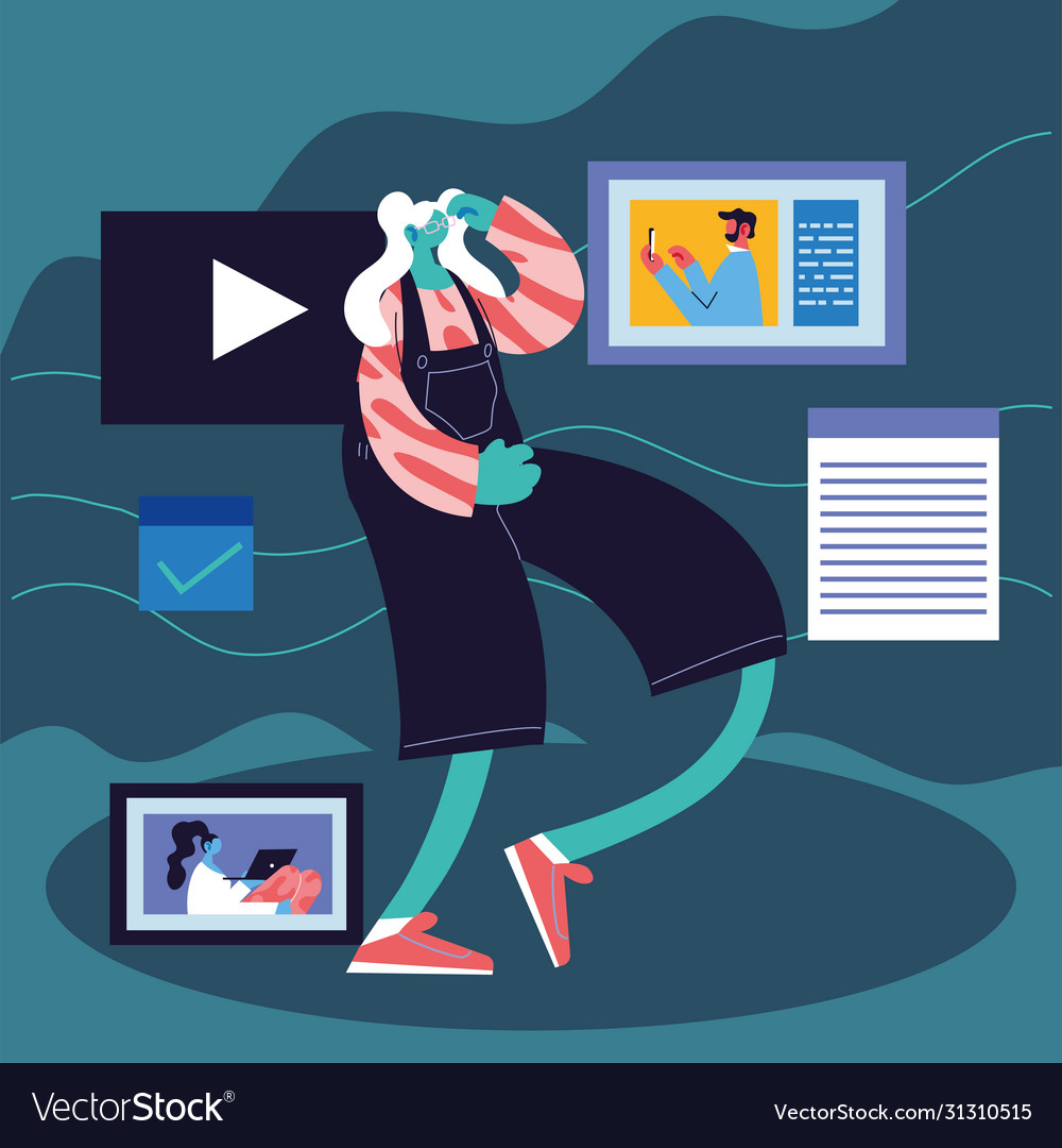 Woman standing with social media icons Royalty Free Vector