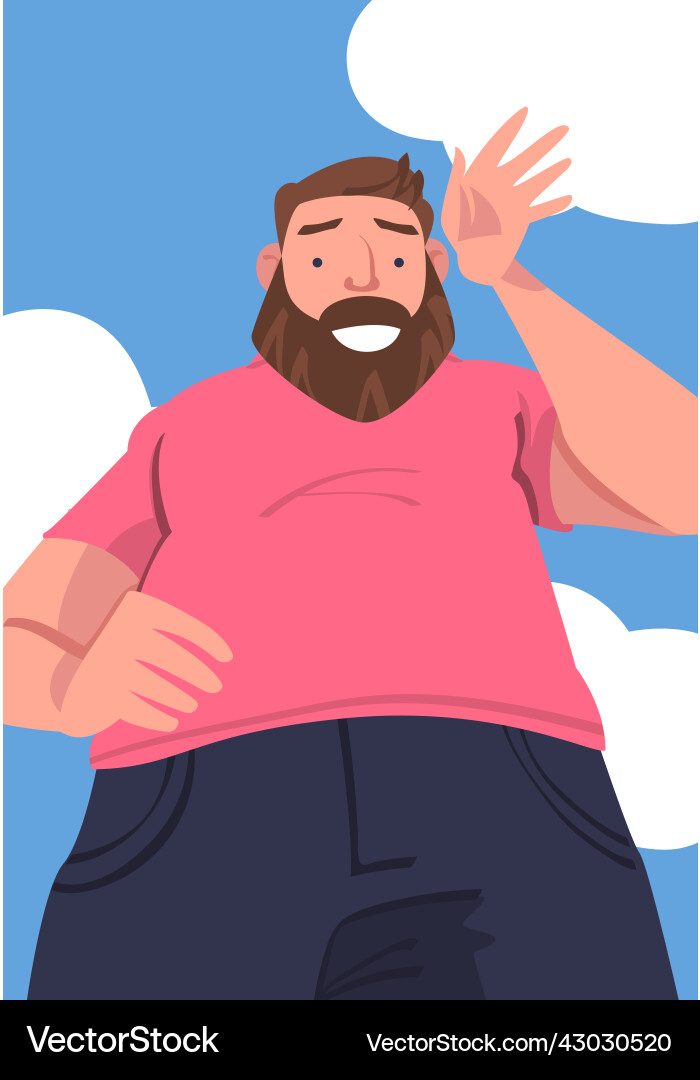 Bearded man character standing looking from above Vector Image