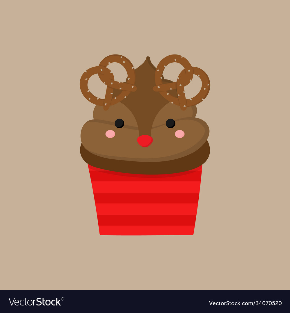 Christmas reindeer cupcake Royalty Free Vector Image