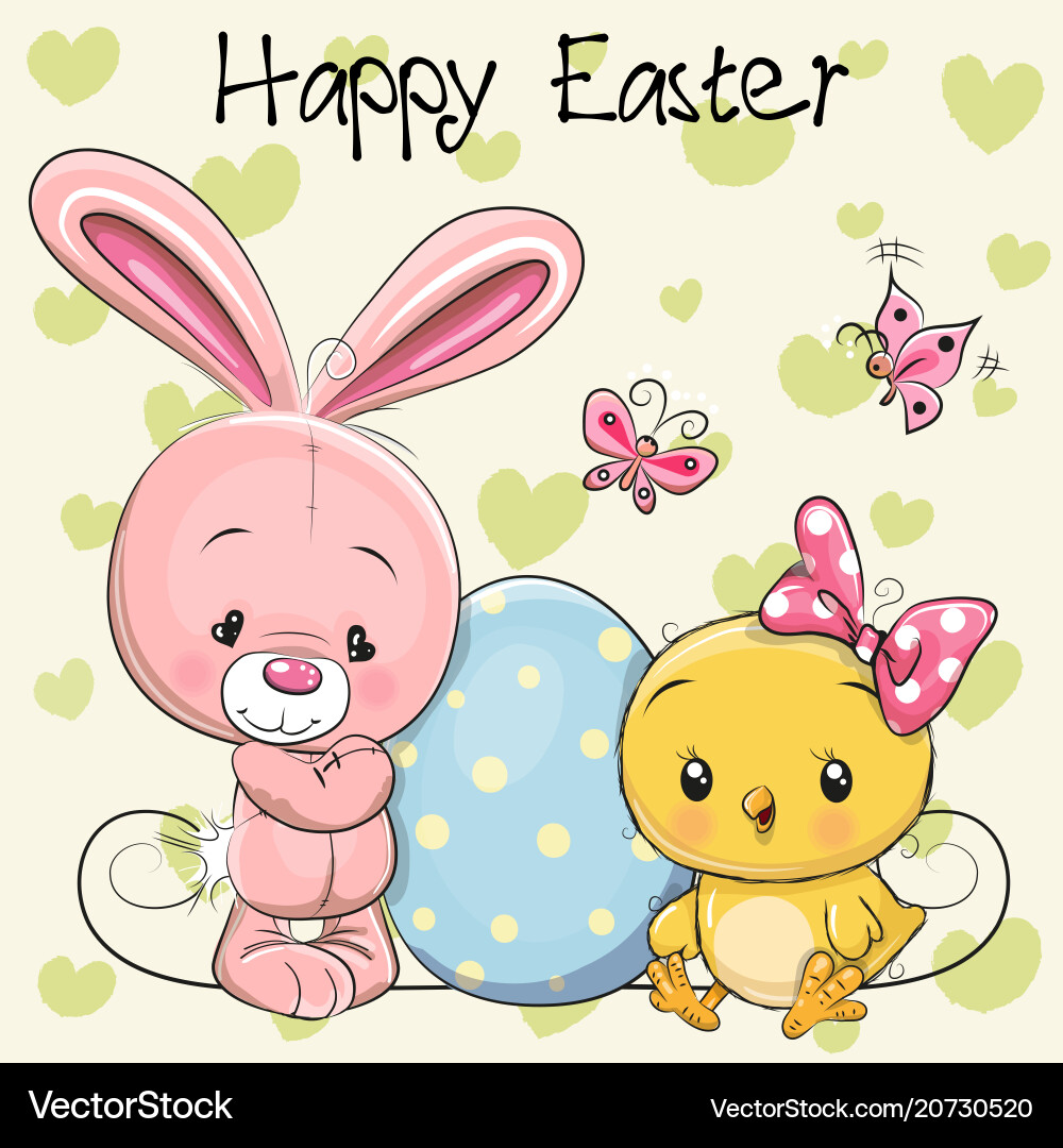 Cute cartoon rabbit and chicken with egg Vector Image