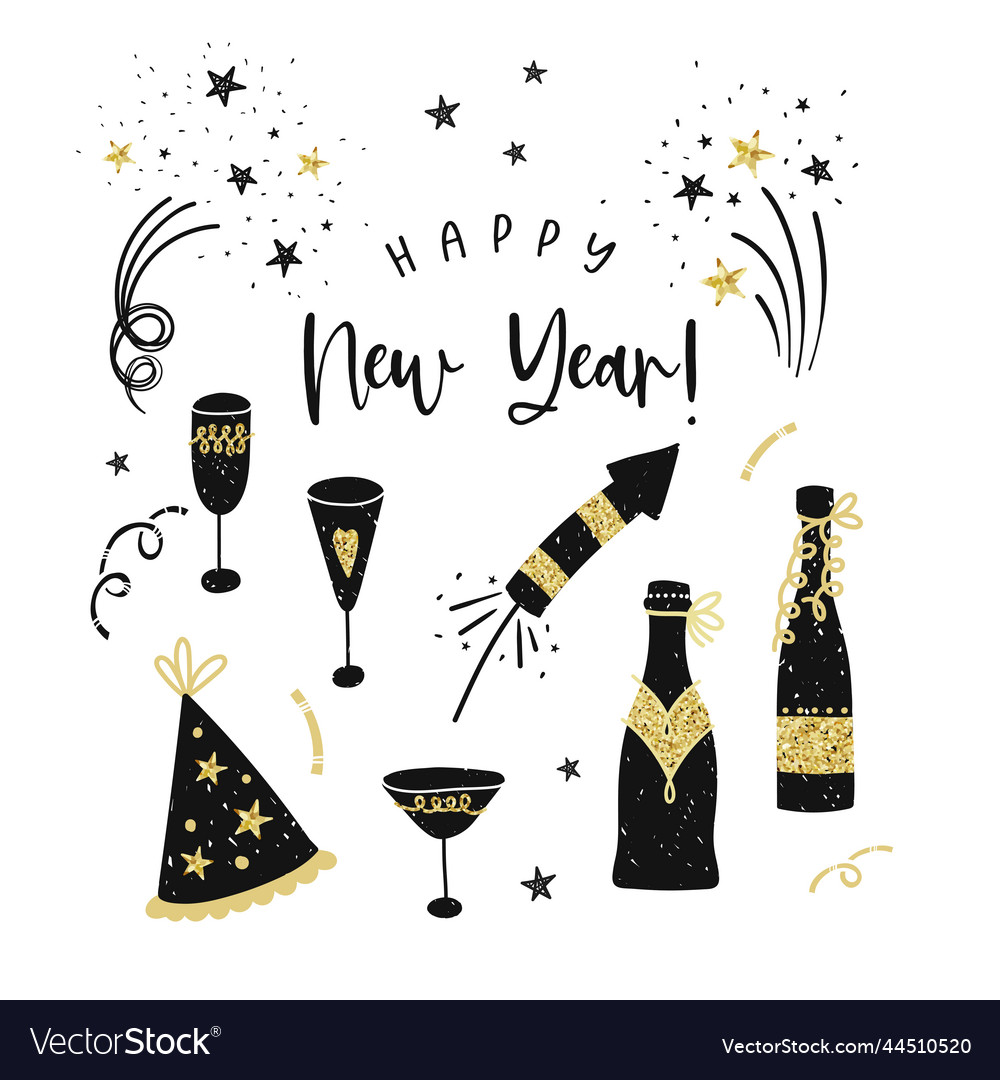Fun hand drawn doodle new years seamless pattern Vector Image