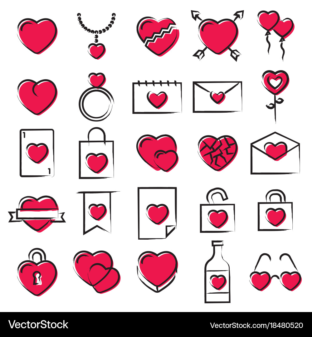 Hearts icons hand drawn style Royalty Free Vector Image