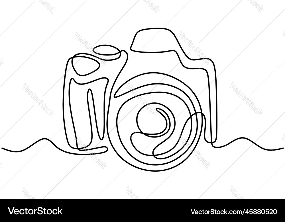 One line drawing of camera linear style black Vector Image