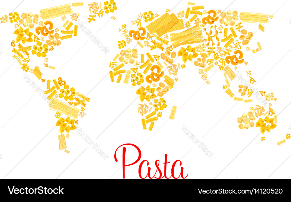 Pasta or italian macaroni world map Royalty Free Vector