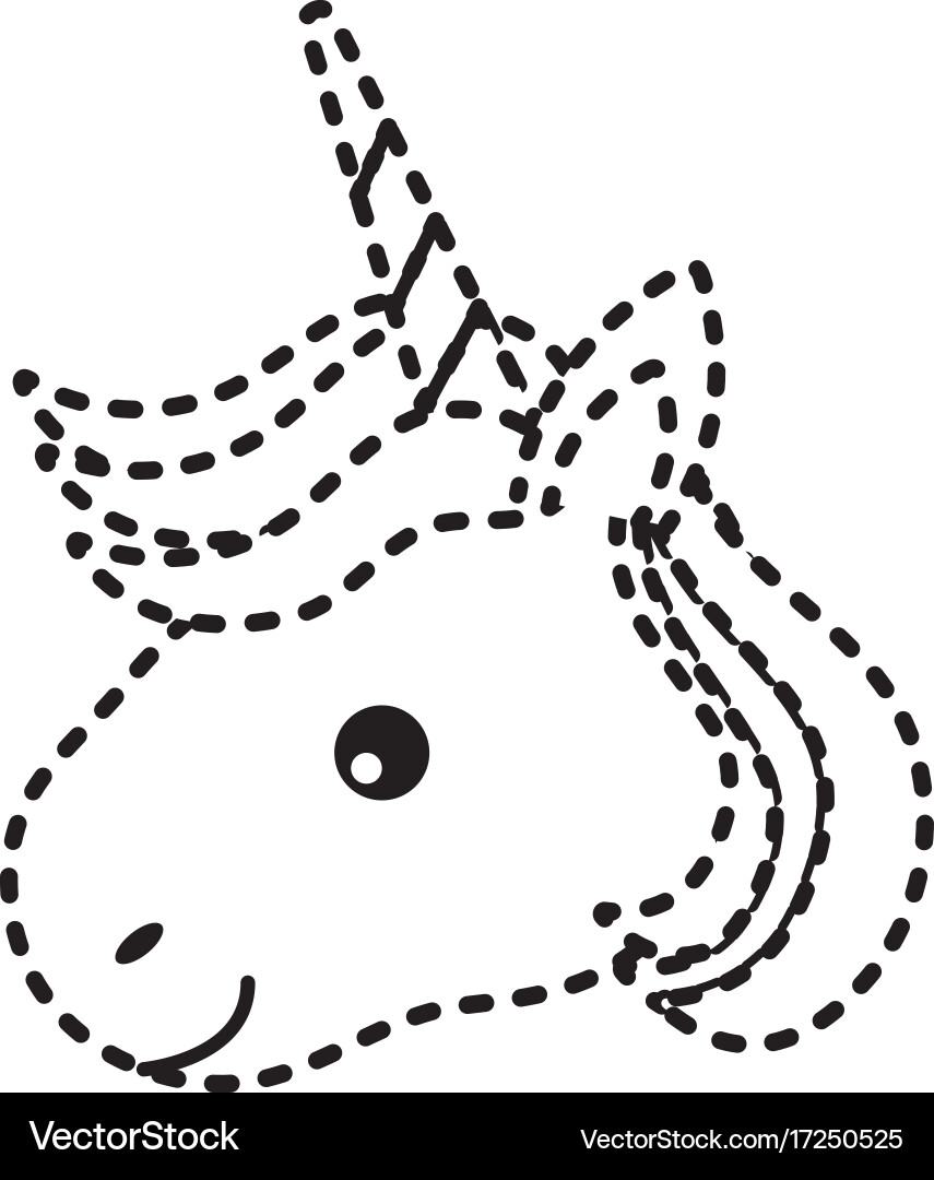 Dotted shape cute unicorn head with horn Vector Image