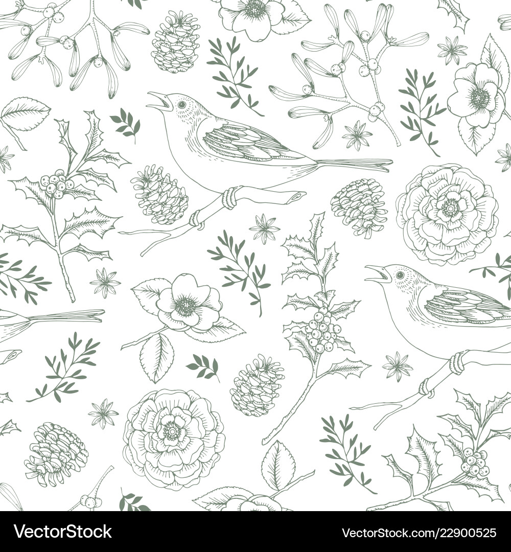 Elegant hand drawn christmas seamless pattern with