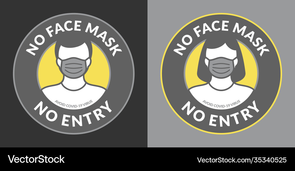 Grey and yellow caution no face mask no entry Vector Image