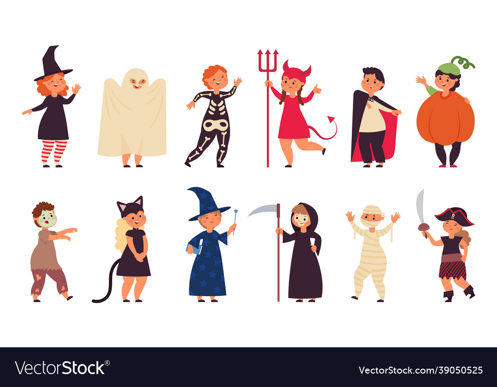 Halloween costumes kid costume group children Vector Image