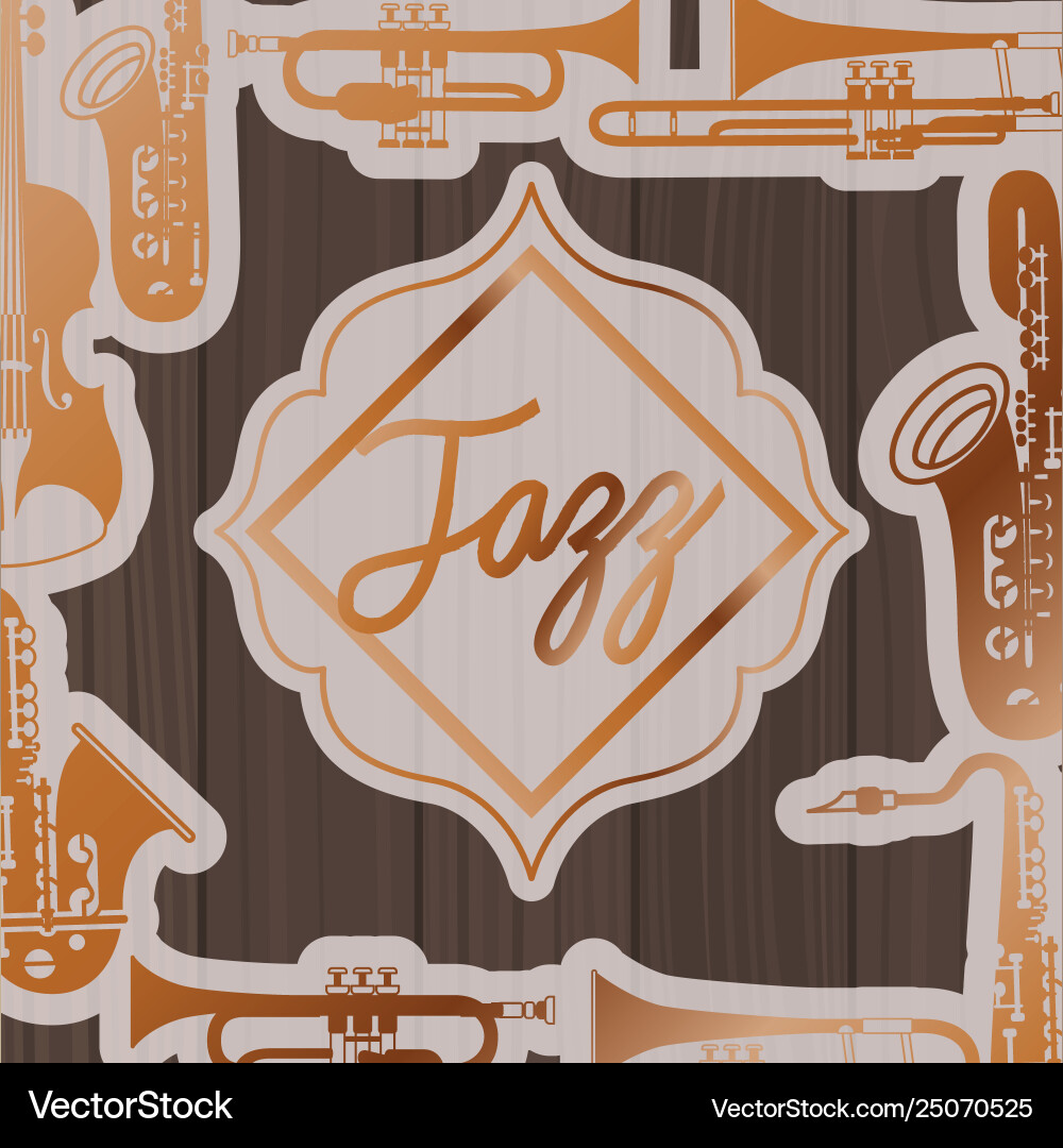 Jazz day frame with instruments and wooden Vector Image