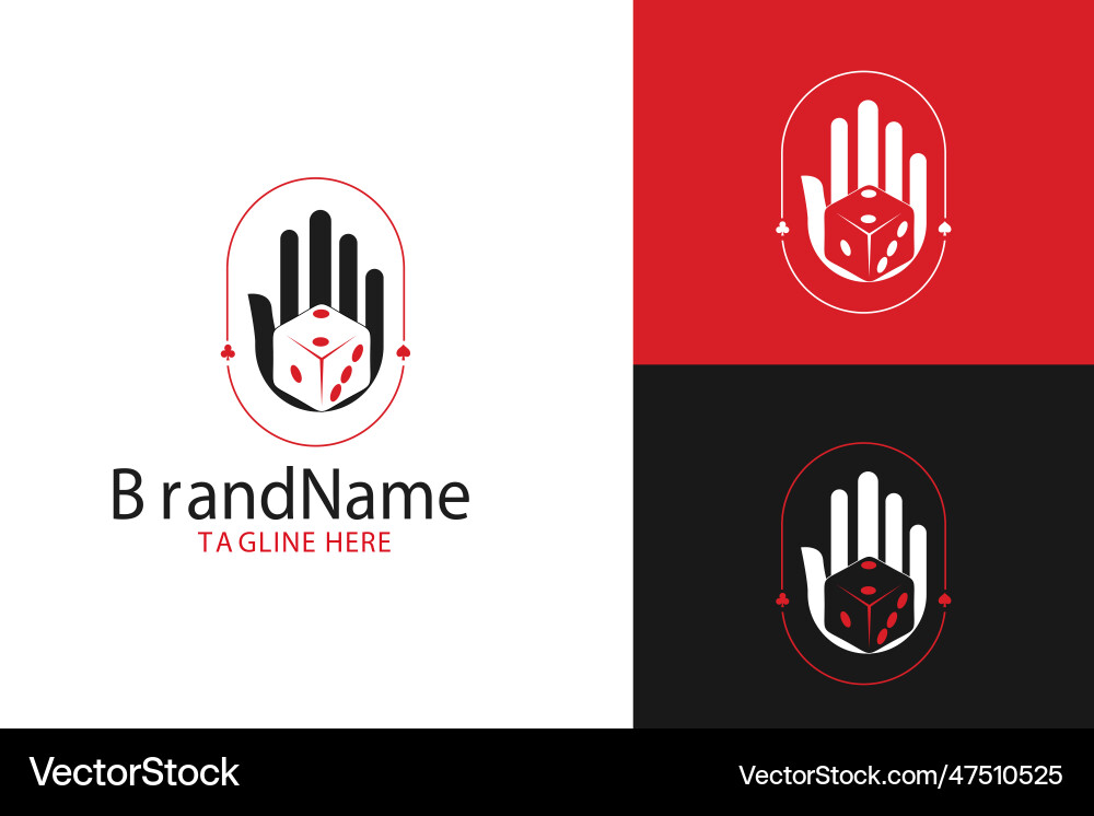 Logo hand gamblers dice kasino Royalty Free Vector Image