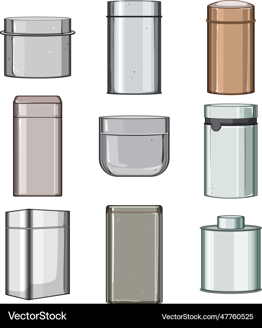 Metal tin can set cartoon Royalty Free Vector Image