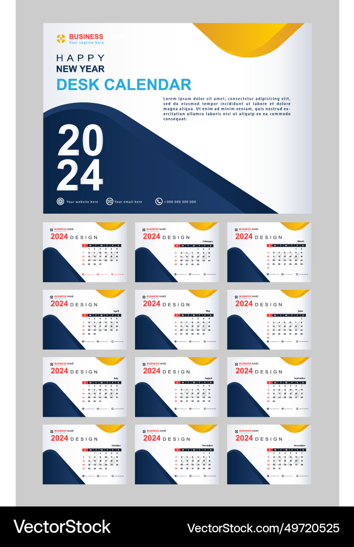 Monthly calendar set template for 2024 year Vector Image