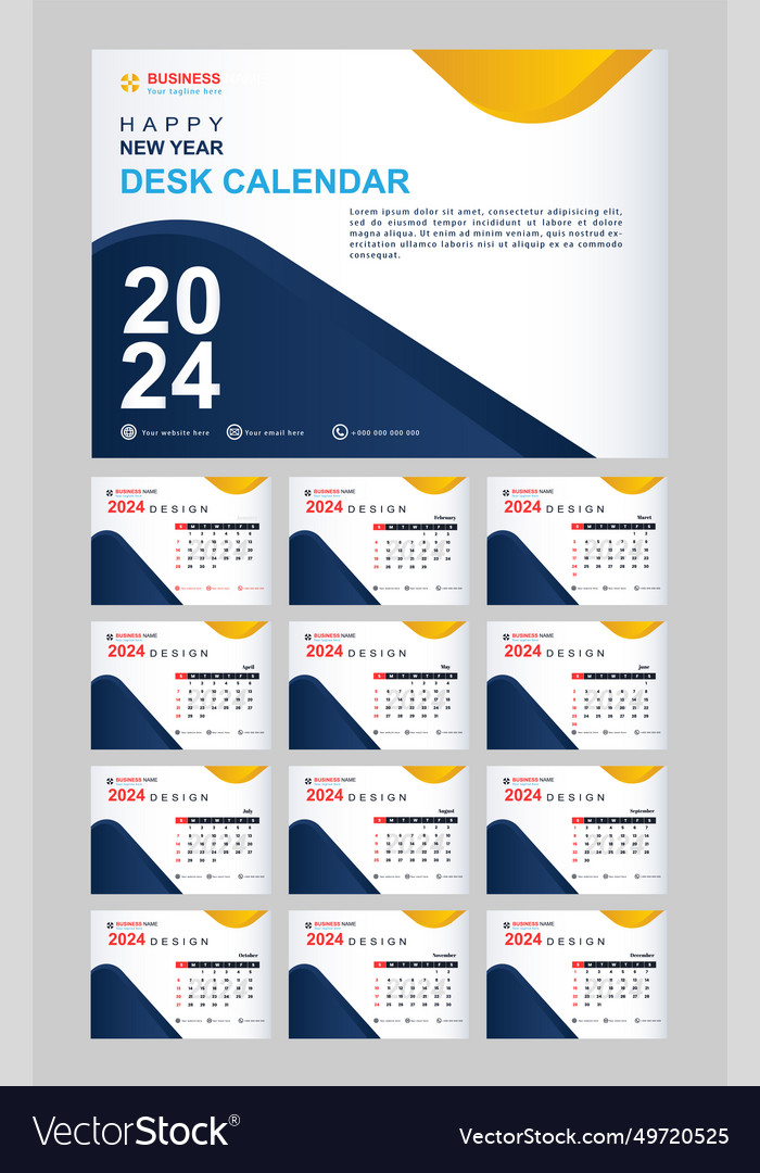 Monthly calendar set template for 2024 year with Vector Image