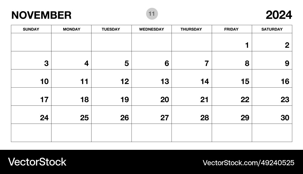 November 2024 year planner template calendar Vector Image