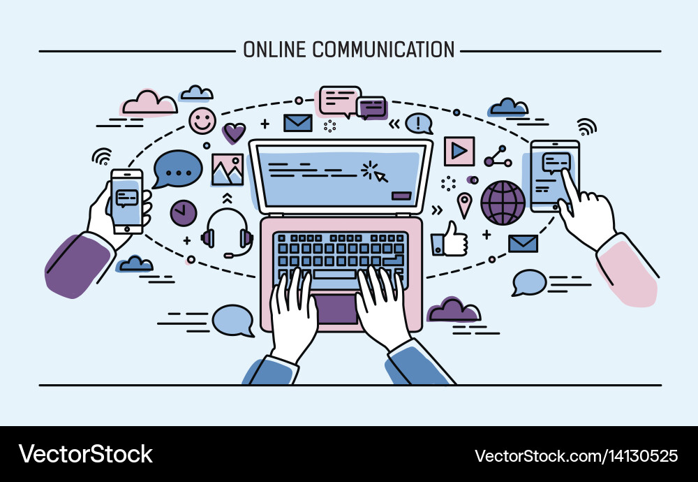 Online communication lineart banner gadgets Vector Image