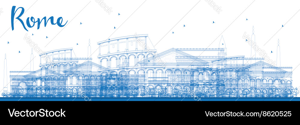 Outline rome skyline with blue landmarks Vector Image