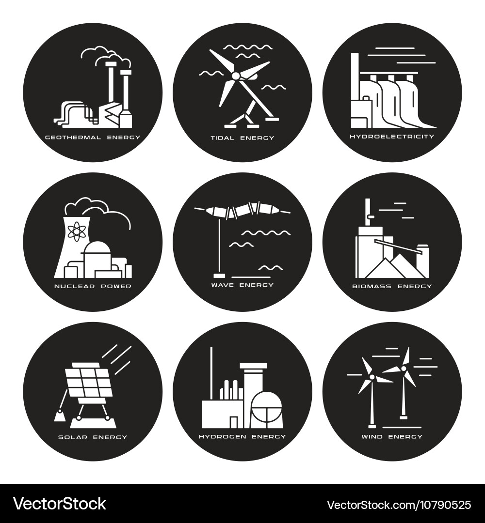 Set web icons on electricity generation plants Vector Image