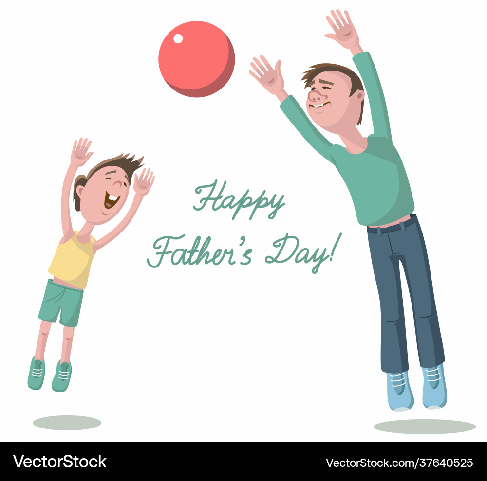 Son and father play ball over white background Vector Image
