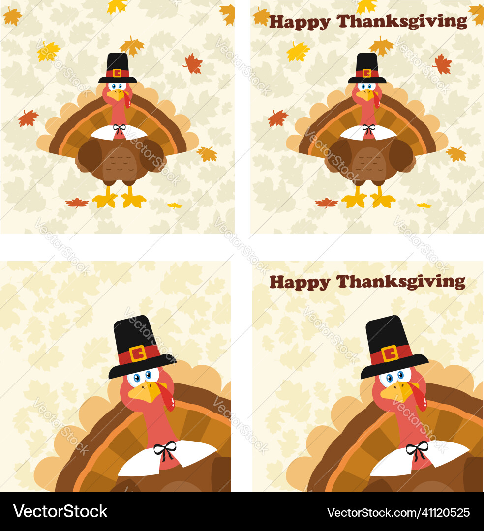 Thanksgiving turkey bird character collection - 3 Vector Image