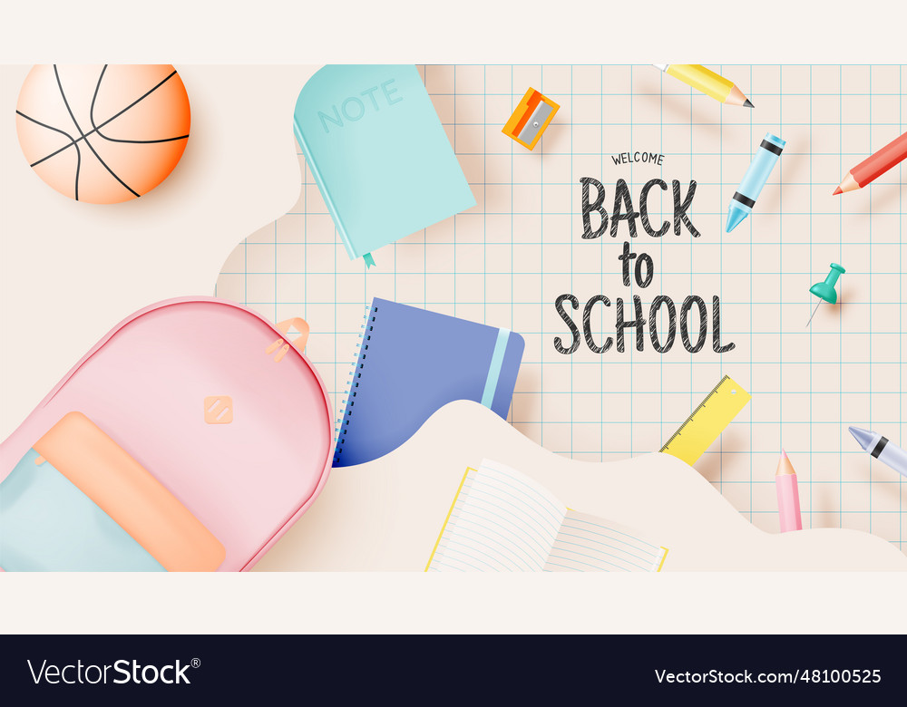 Various stationery for back to school in paper Vector Image