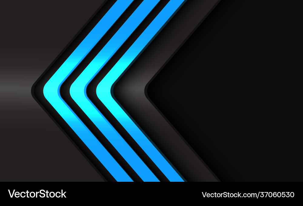 Abstract blue light neon arrow lines dark grey met