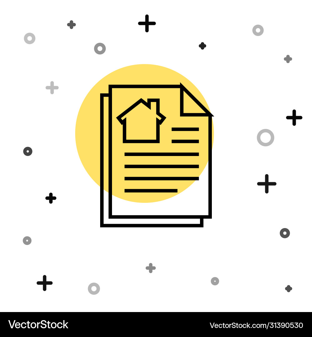 Black line house contract icon isolated on white Vector Image