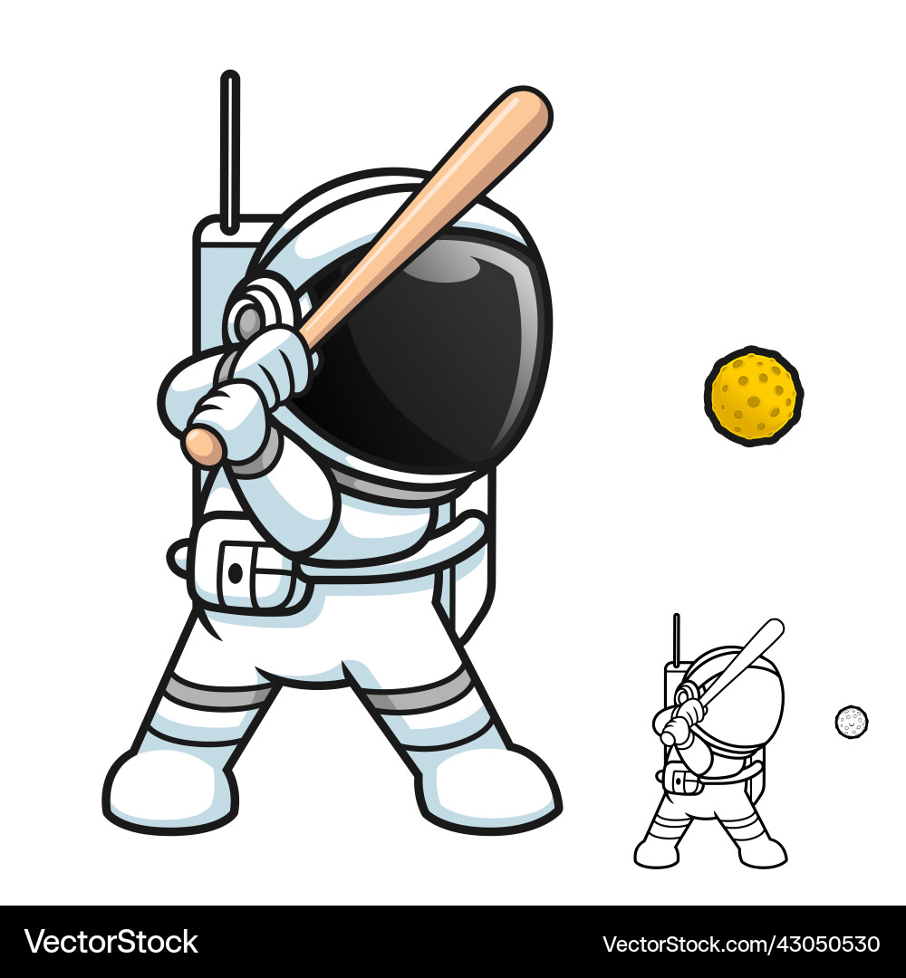 Cute astronaut playing baseball with moon ball Vector Image