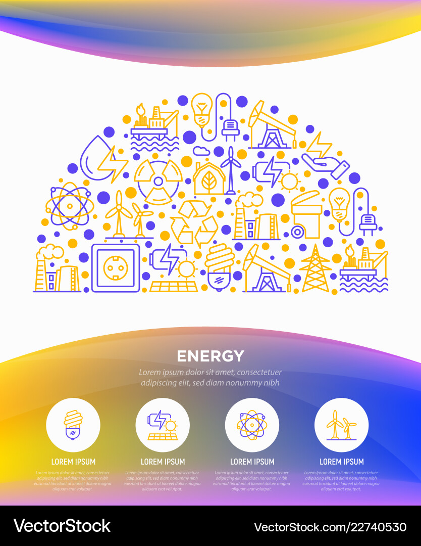 Energy concept in half circle with thin line icons