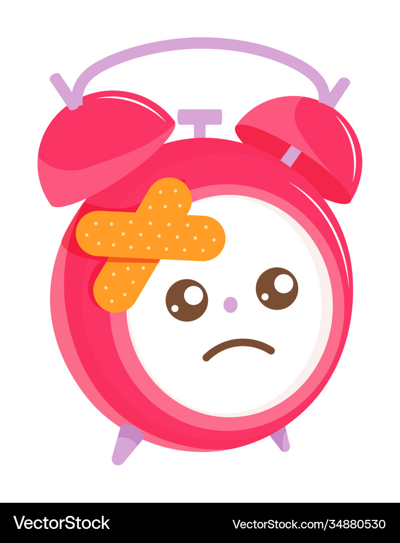 Funny alarm clock with hurt isolated on white Vector Image