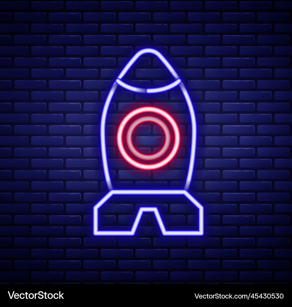 Glowing neon line rocket ship toy icon isolated Vector Image