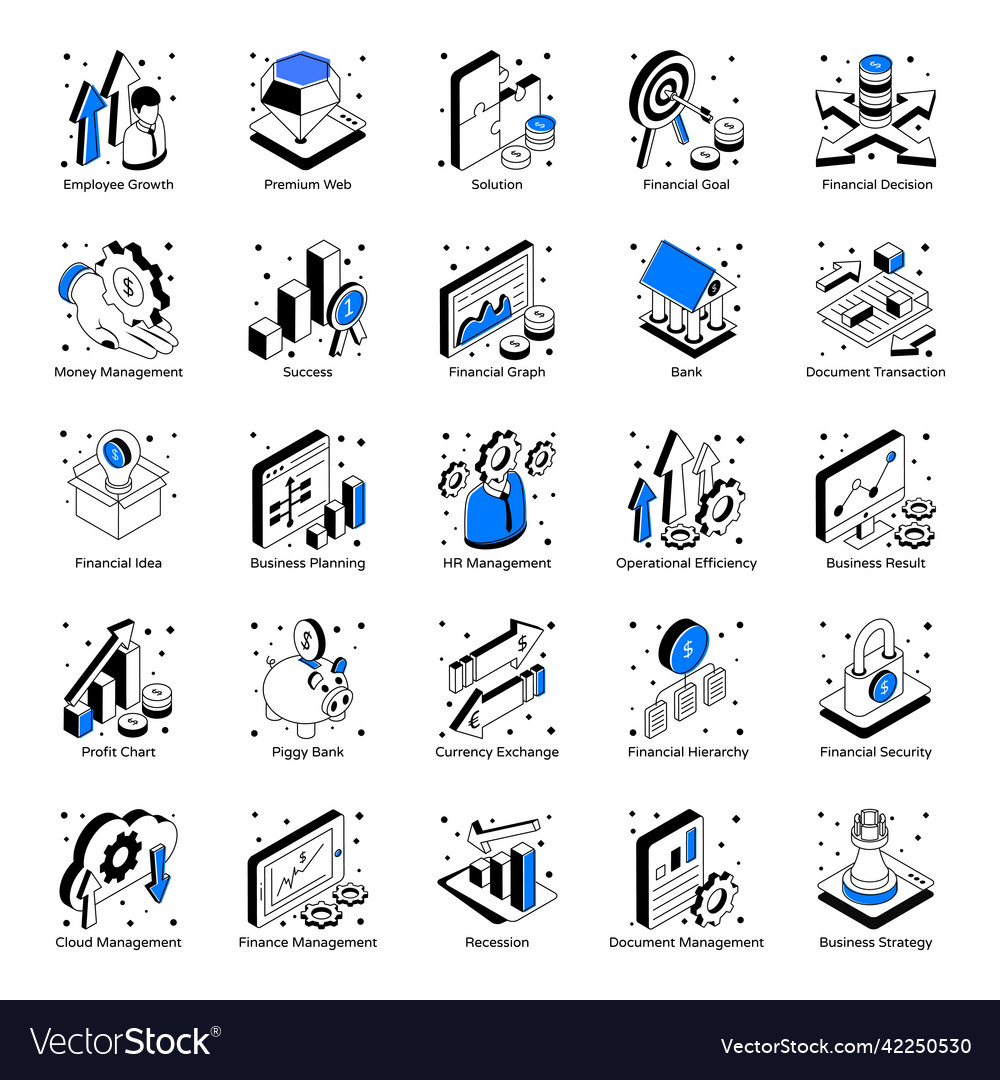 Isometric icons of business operations Royalty Free Vector