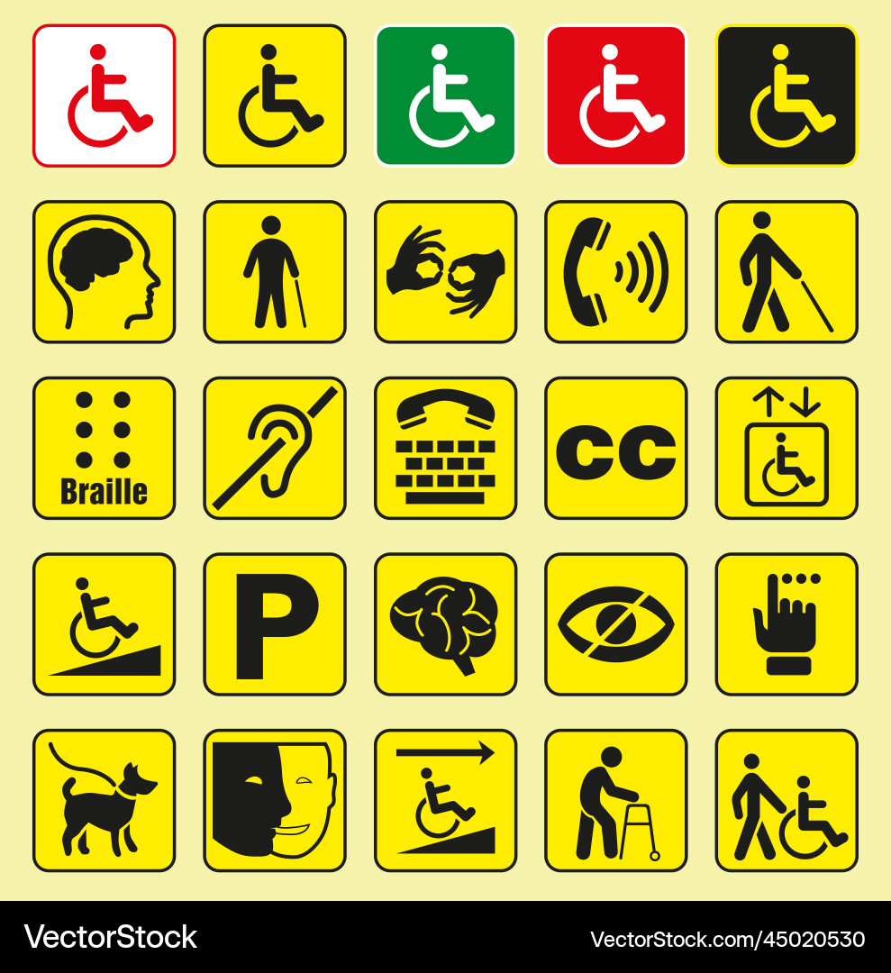 Signs for people with disabilities in bright Vector Image