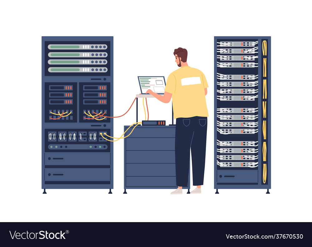 Sysadmin Repairing And Adjusting Network Vector Image