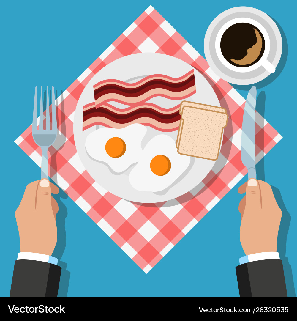 Breakfast eggs bacon and toast Royalty Free Vector Image