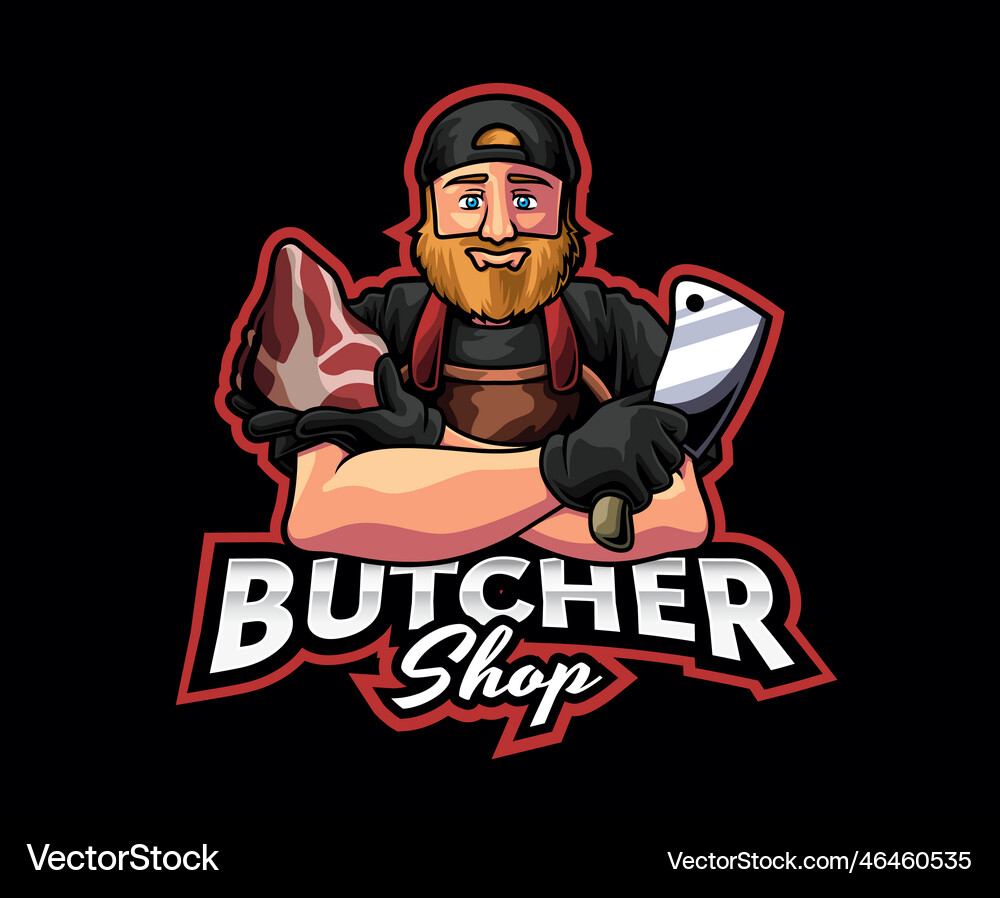 Butcher mascot logo design Royalty Free Vector Image