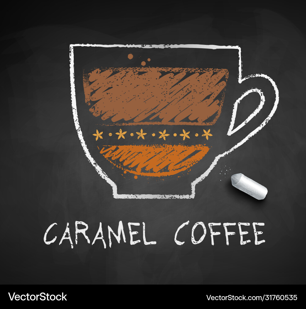 Chalk drawn sketch caramel coffee Royalty Free Vector Image