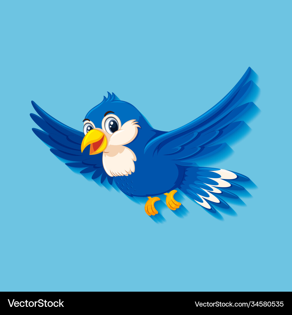 Cute blue bird cartoon character Royalty Free Vector Image