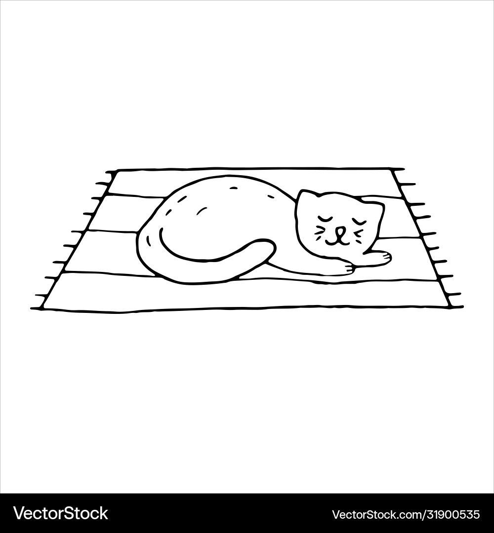 Isolated doodle element cat sleeps on a home rug Vector Image