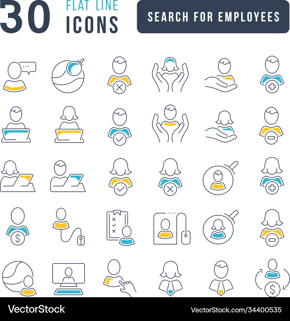 Line icons search for employees Royalty Free Vector Image
