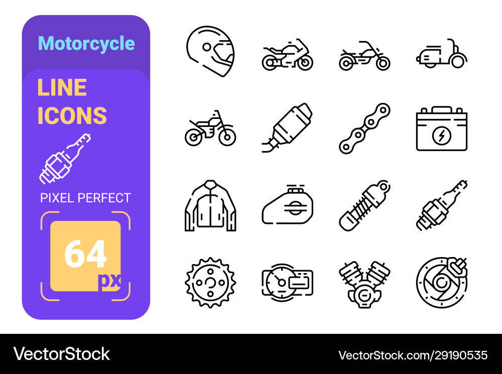 Set 64px motorcycle simple lines icons Royalty Free Vector