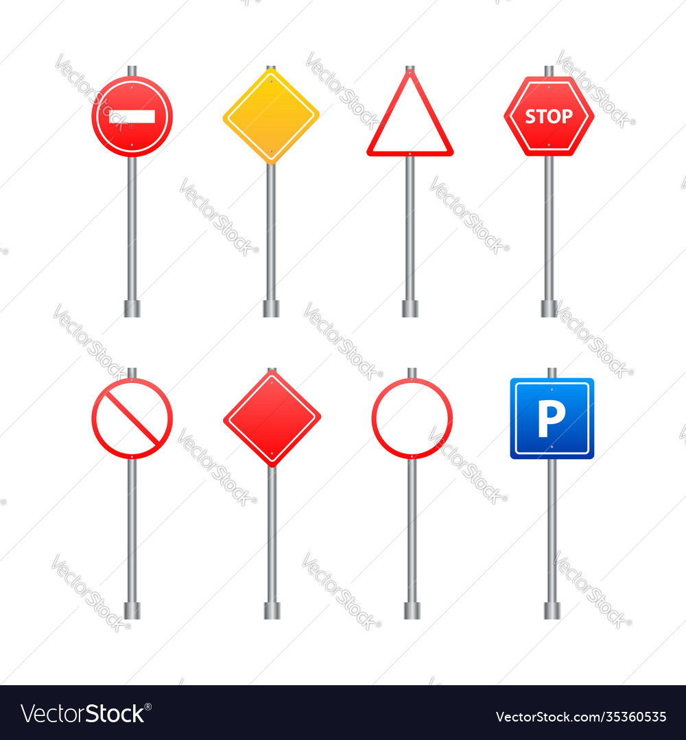 Set road signs isolated on transparent Royalty Free Vector