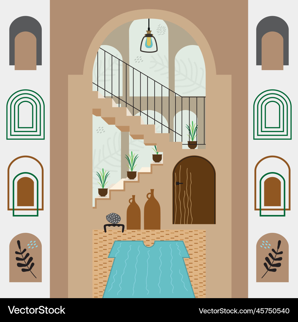 Architectural interior arcs in high roofed room Vector Image