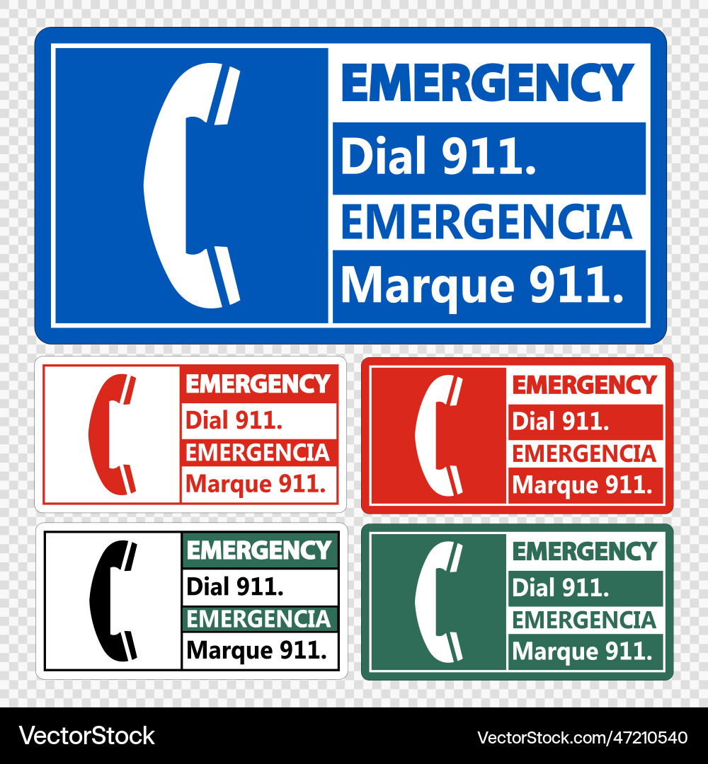Bilingual emergency dial 911 sign on transparent Vector Image