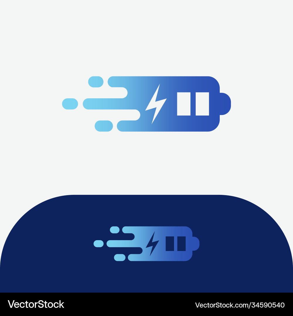 Blue quick and fast charging battery logo icon Vector Image