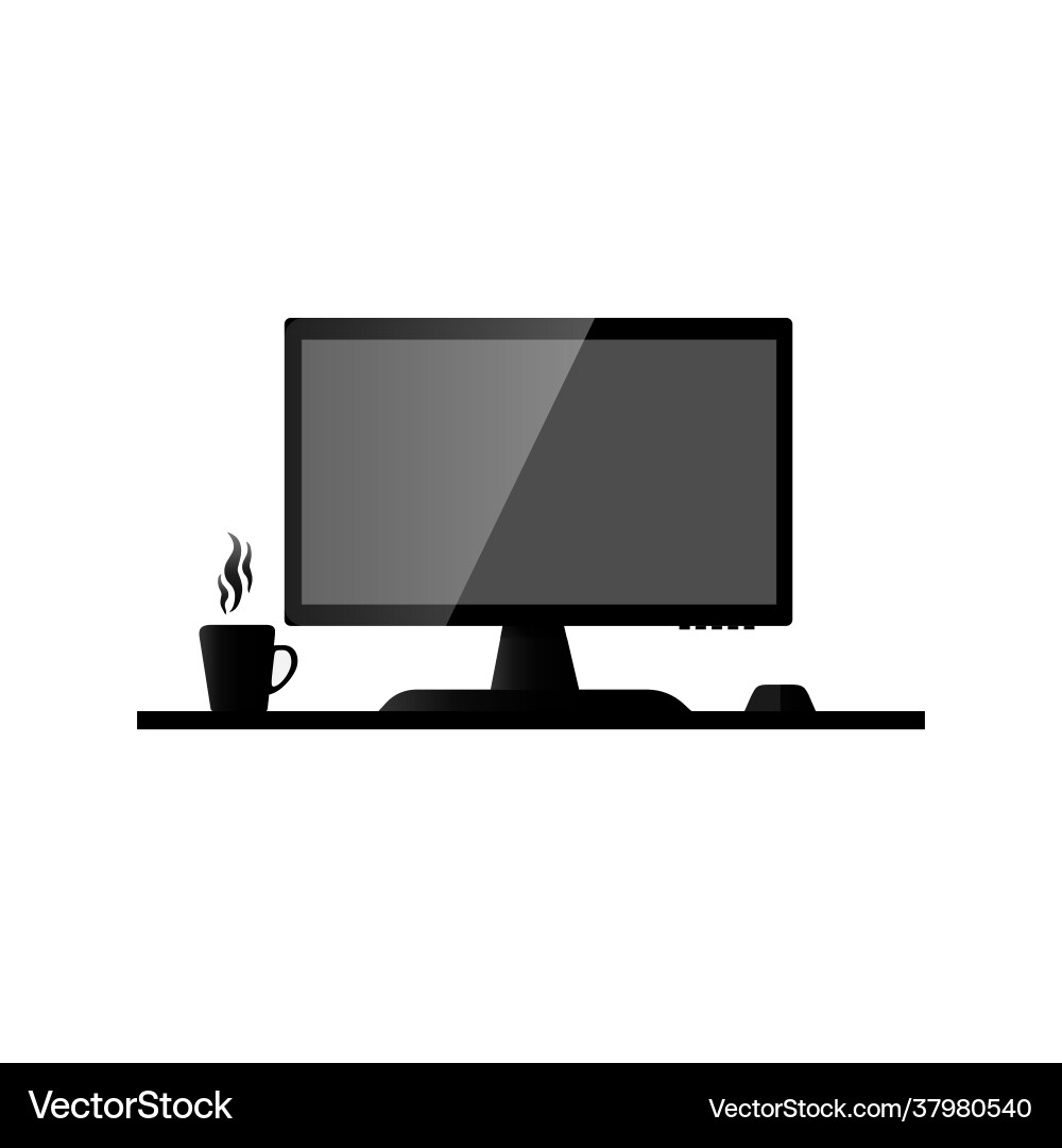 Computer monitor a cup coffee tea workplace Vector Image